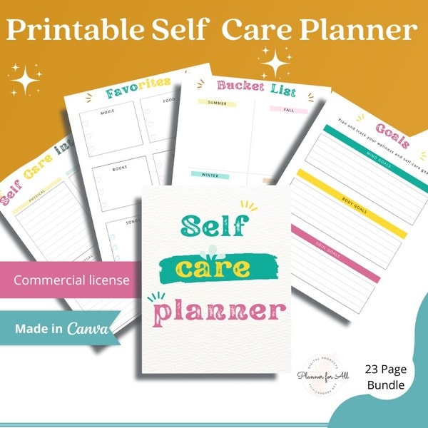 Printable Self Care Planner - Planner For All PLR